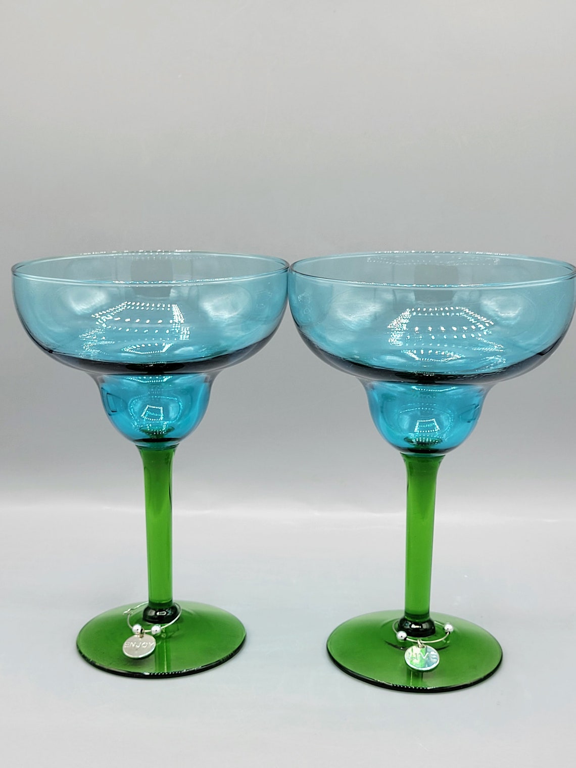 Pair of Lovely Vintage Margarita Glasses ~ Turquoise Bowl With Green ...