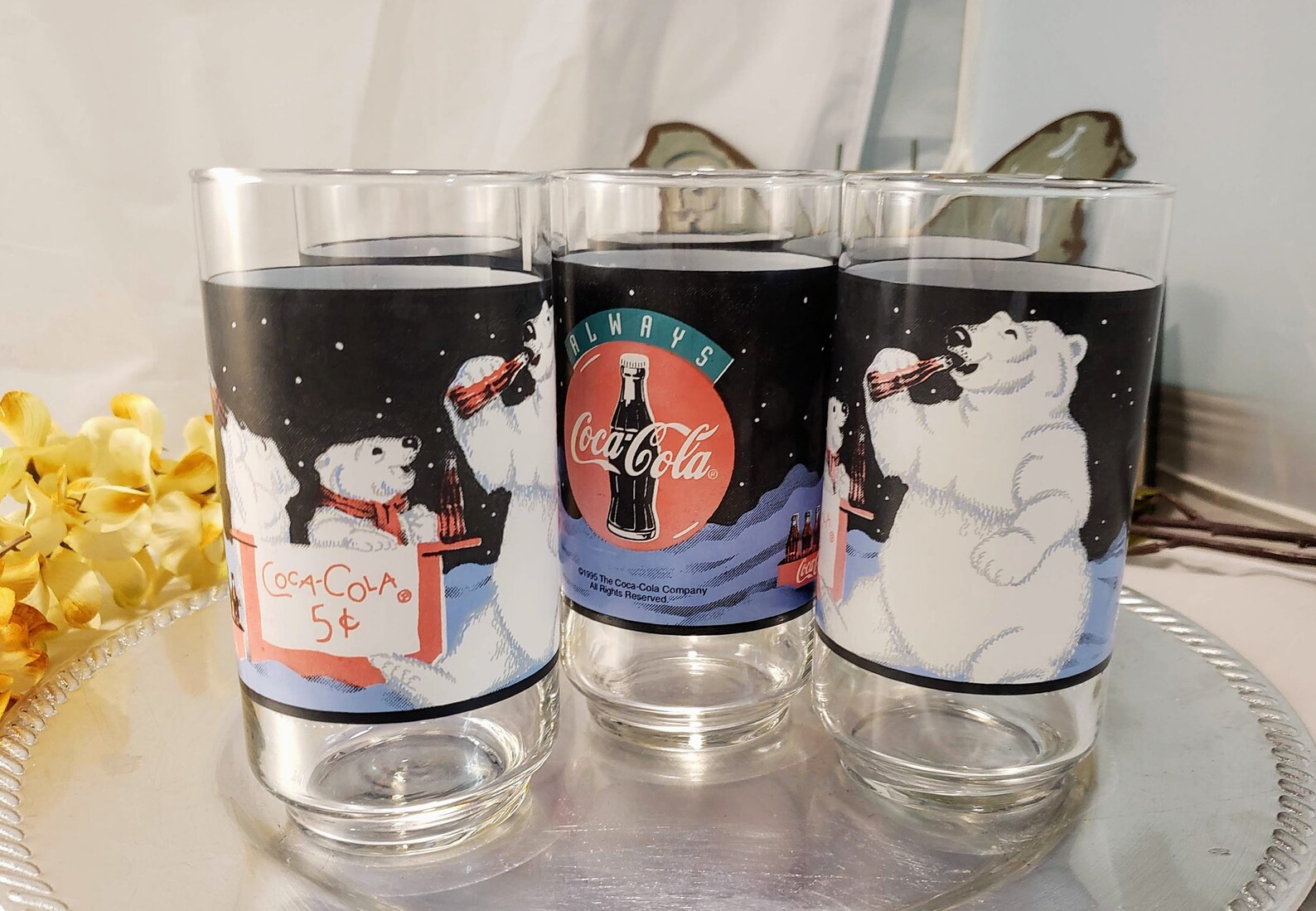 Indiana Glass Coca Cola Polar Bears Advertising Glasses ~ Coke ...