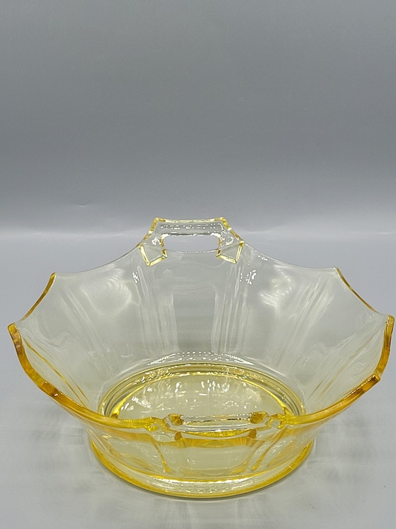Antique Yellow Glassware Vintage Etched Yellow Depression Glass 11"