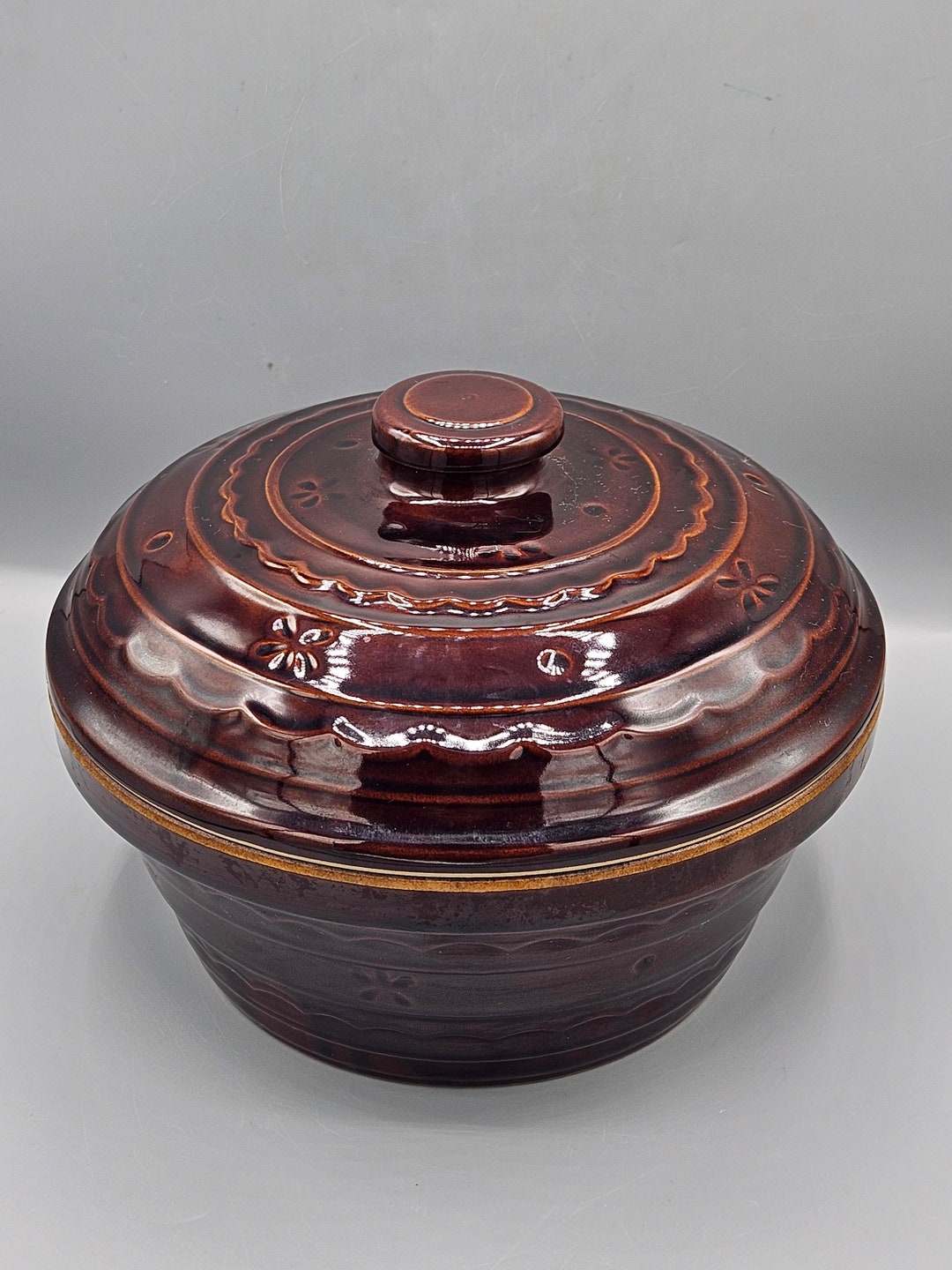 Western Pottery Amish Style Mar-crest Daisy & Dot Brown Glazed ...