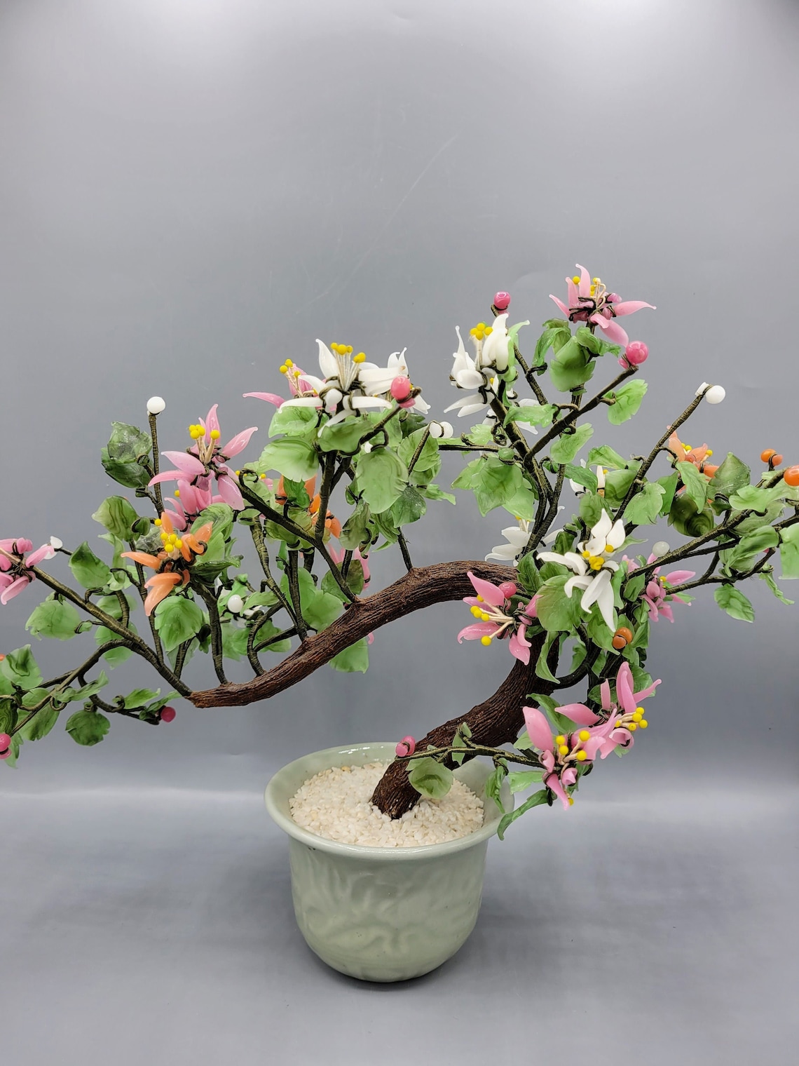 Vintage Jade Agate Glass Bonsai Tree ~ Midcentury Chinese, Asian Art ...
