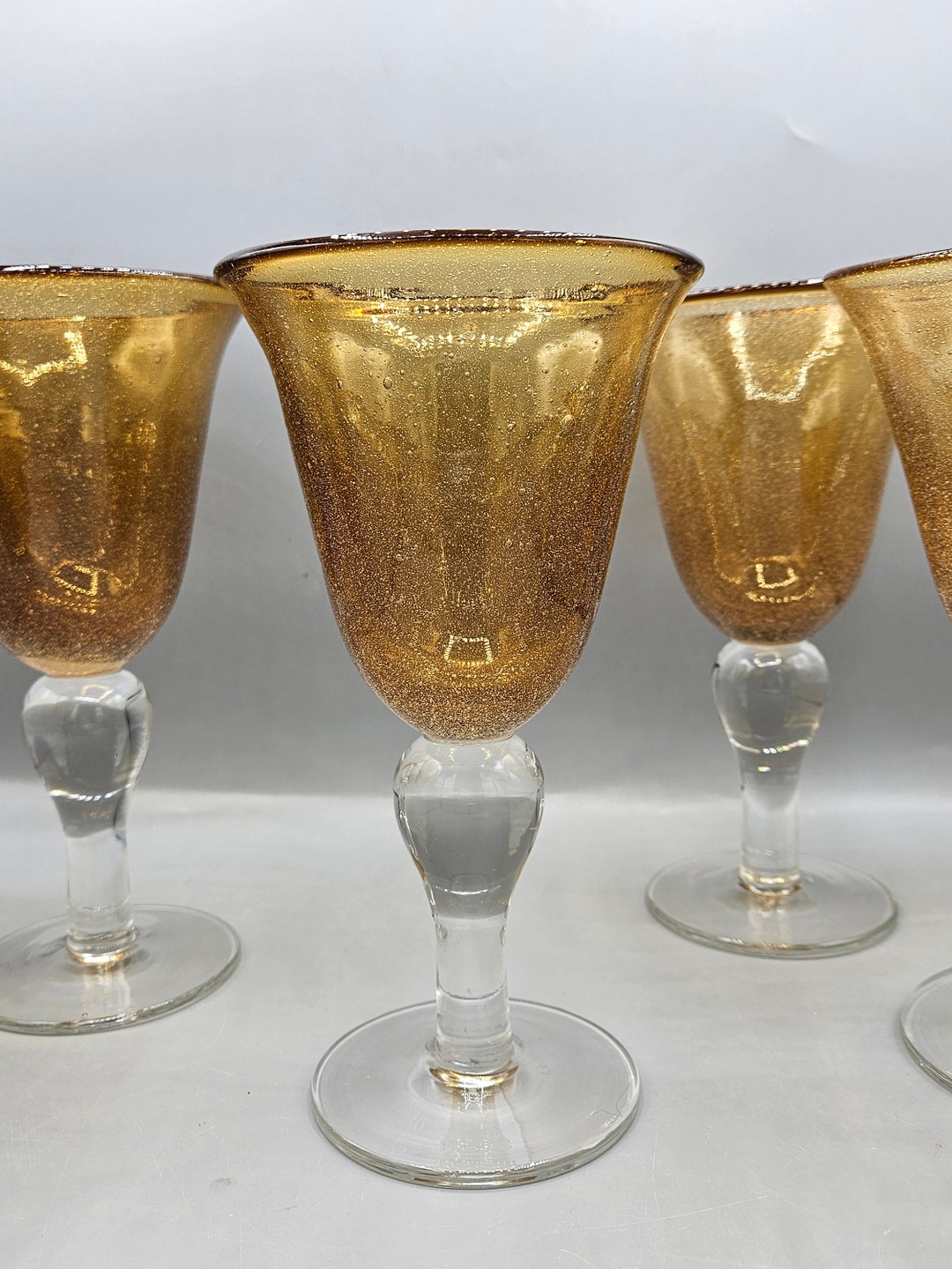 Artland Iris Fizz Amber Bubble Water Goblets ~ Honey Gold 6 Seeded ...