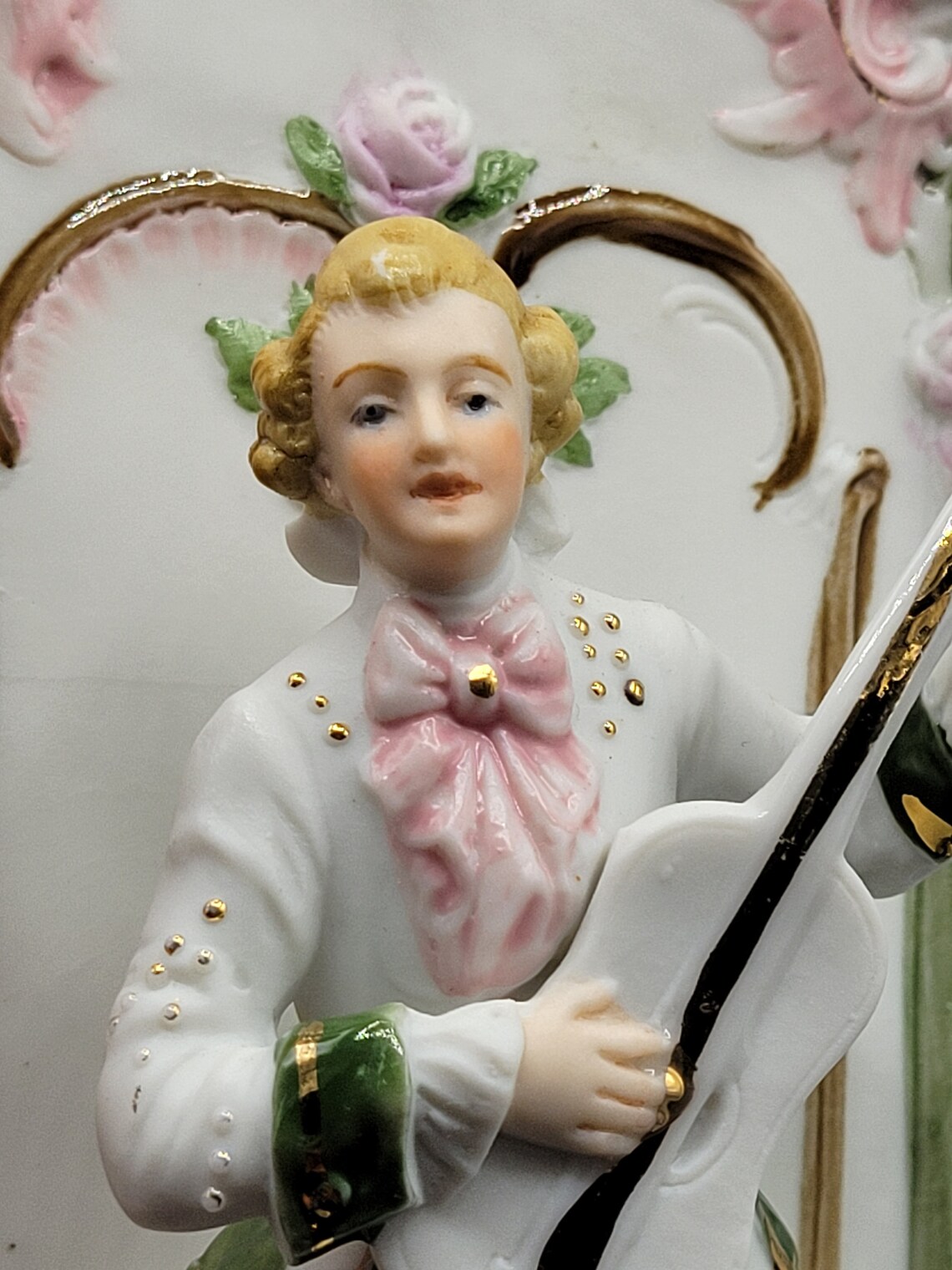 Antique German Bisque Vase ~ Male Suitor Playing Guitar ~ Scheibe ...