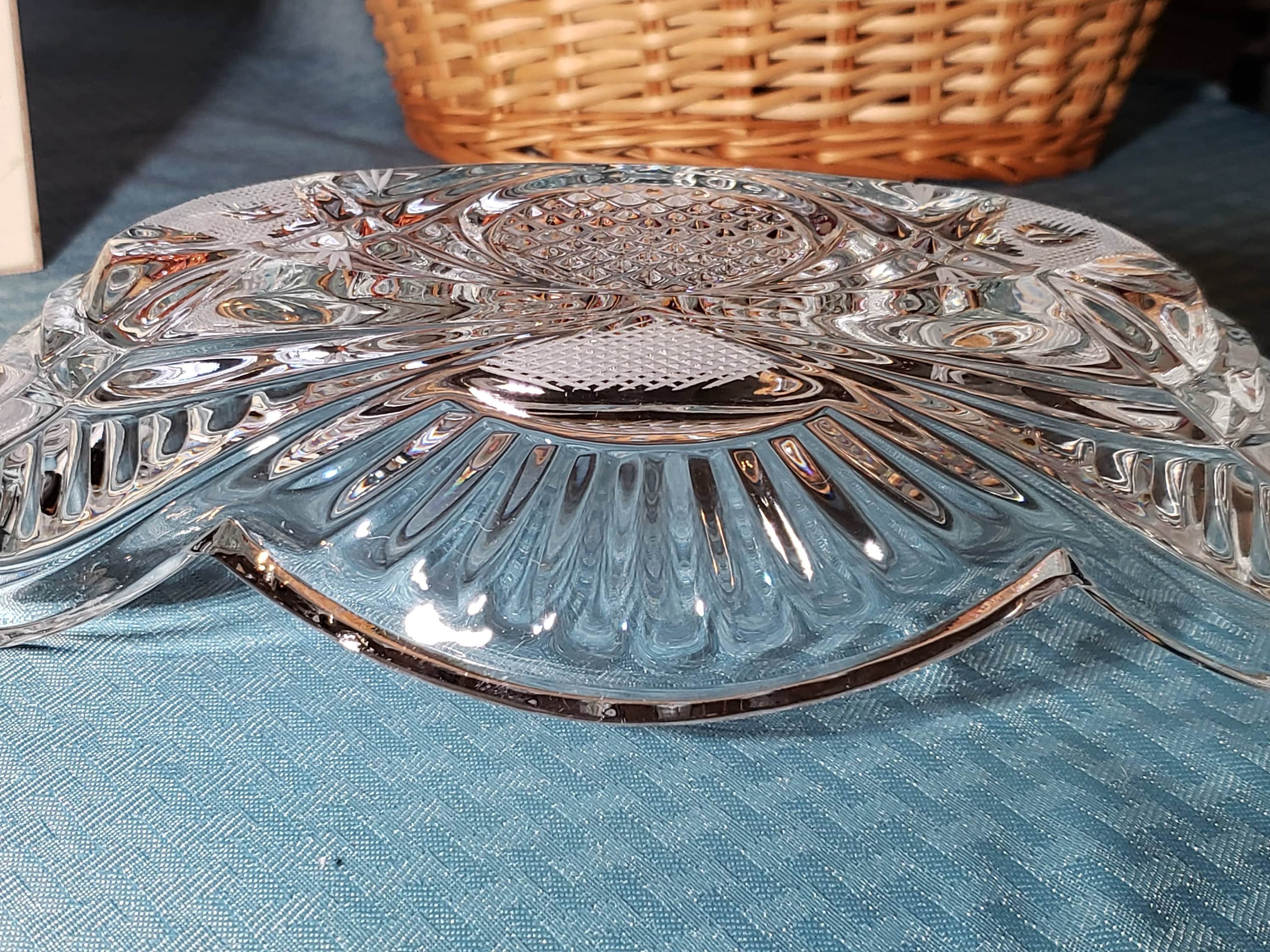 Heavy Crystal Curved Celery Dish Diamond Point Center | Etsy