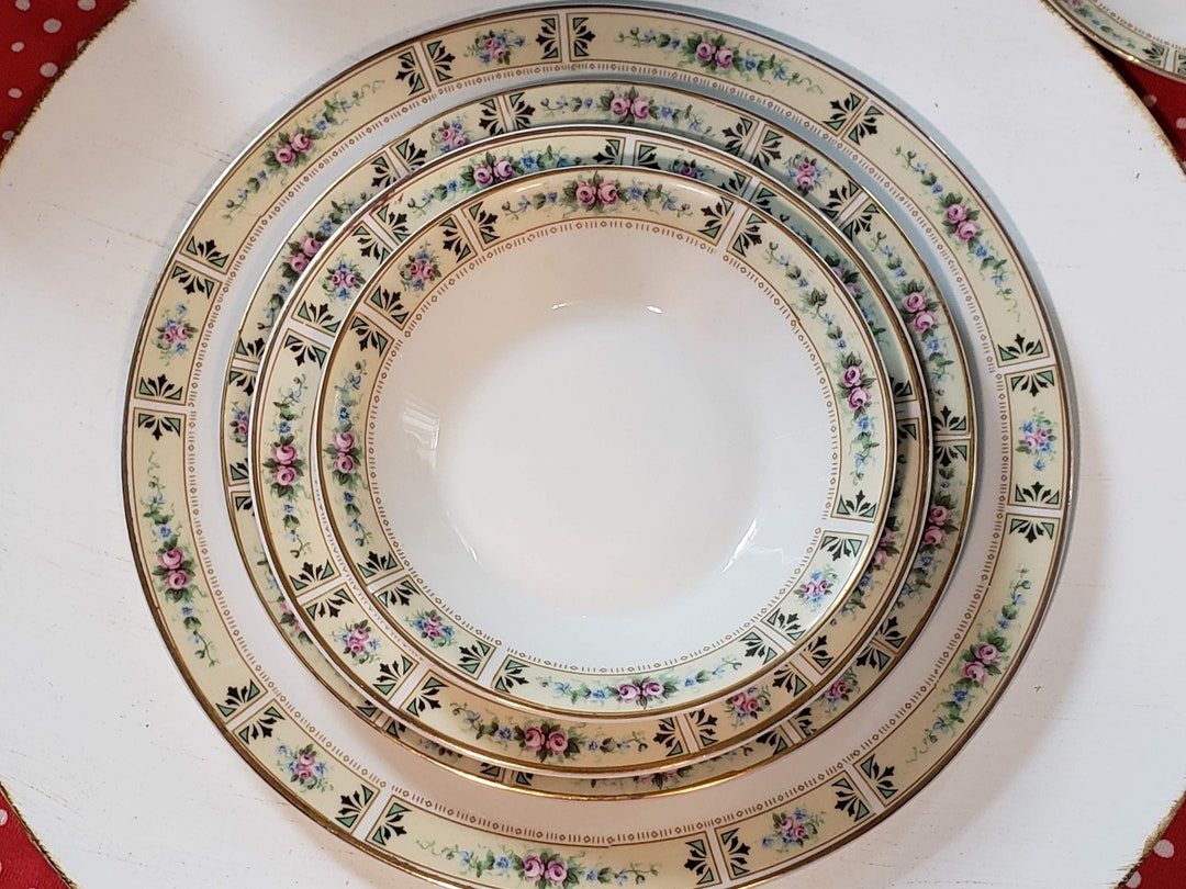 Antique Buffalo Pottery China 1920 Dinnerware Cream Panels, Gold Trim ...