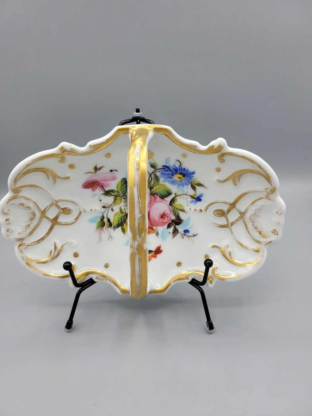 Victorian Antique French Porcelain Basket Tray Marked J.K. Hand Painted ...