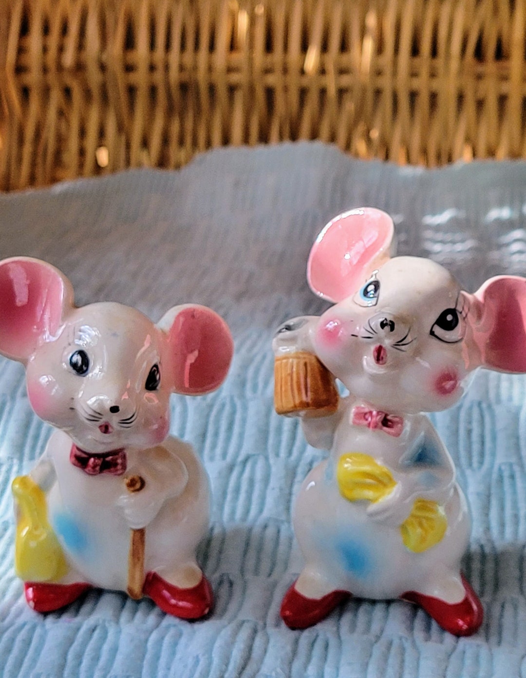 Two Blind Mice Porcelain Little Beggars Salt & Pepper Shakers Japanese ...