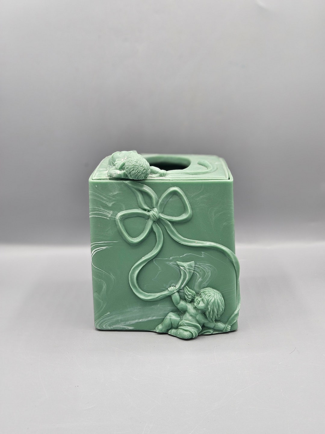 Vintage Cherub Tissue Box Holder ~ Heavy Resin or Soapstone, Marbled ...