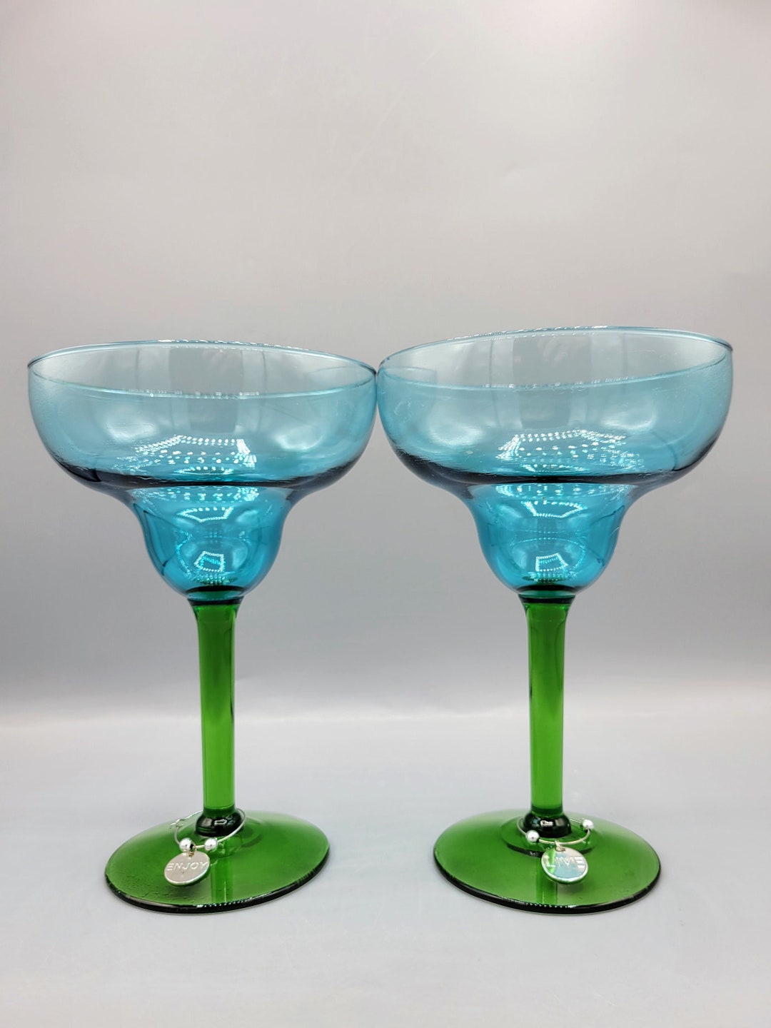 Pair of Lovely Vintage Margarita Glasses ~ Turquoise Bowl With Green ...