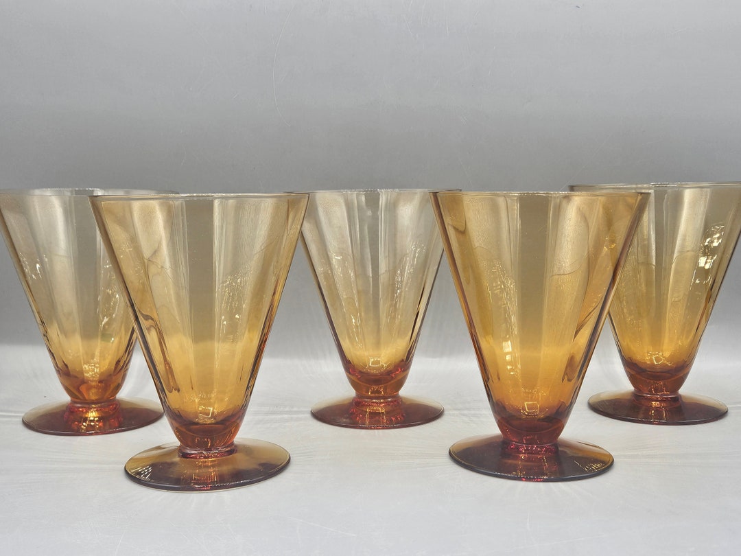 Art Deco Tiffin Franciscan Amber Footed Tumblers With Optic Bowl ...
