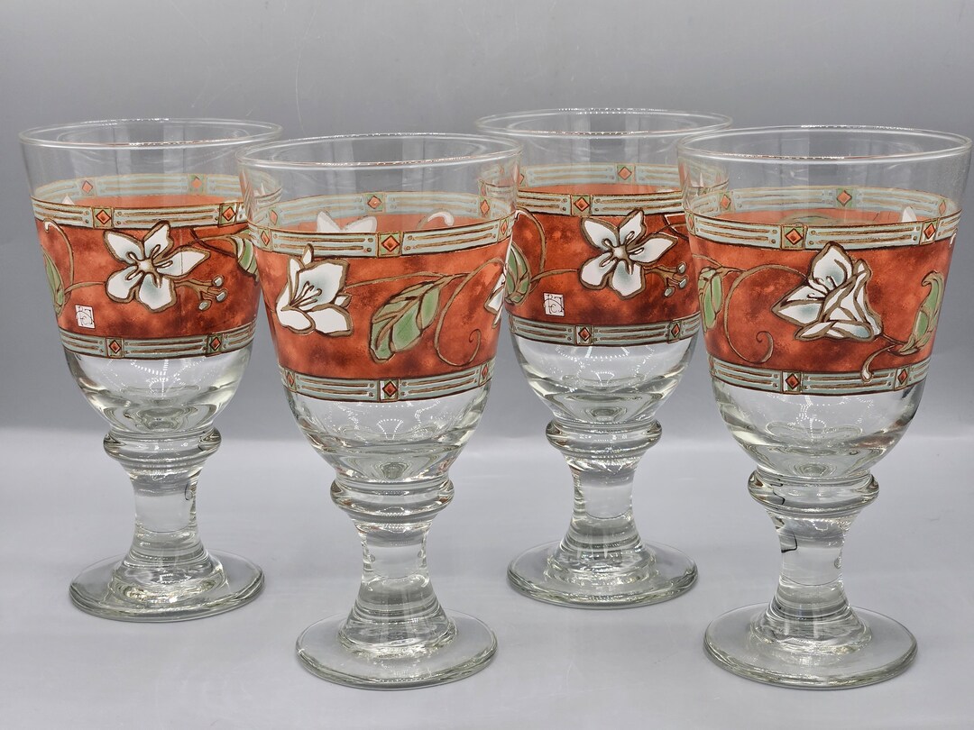 Vintage Libbey Mission Flower Iced Tea Drinking Glasses, Pfaltzgraff ...