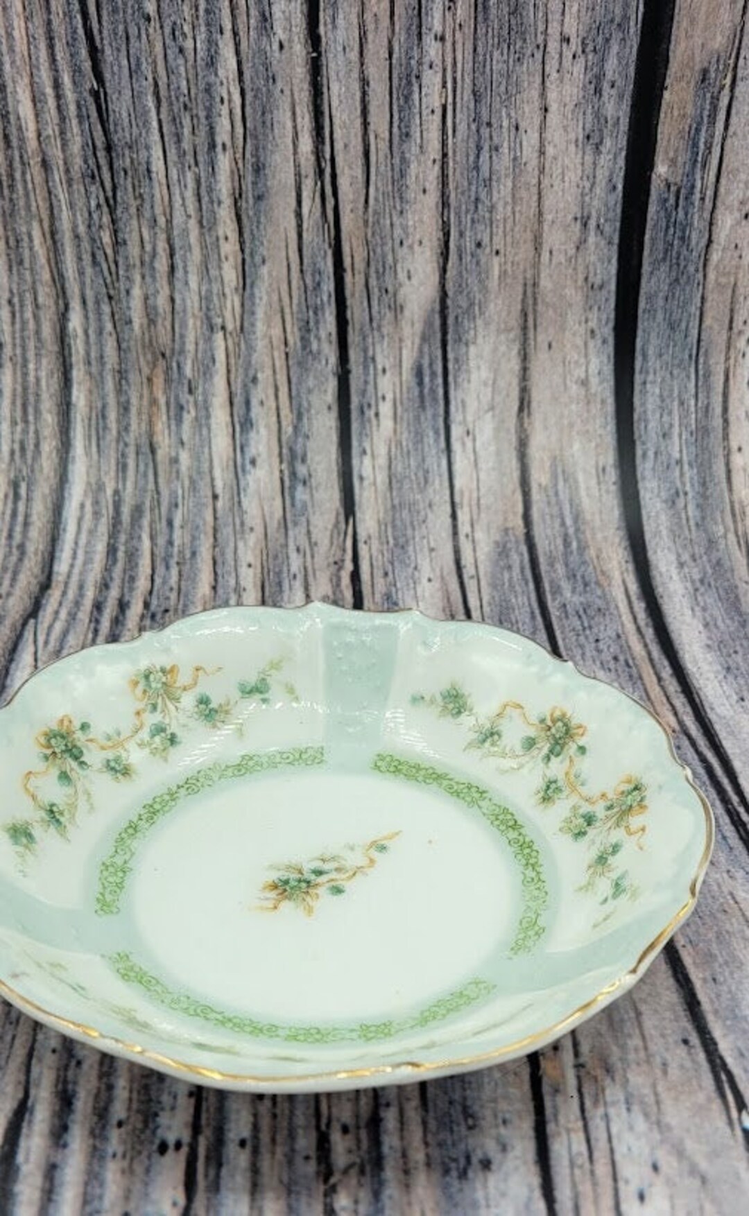 Antique Porzellanfabrik Hermann Ohme Silesia Germany China Green Flowers, Embossed Aqua Bands ...