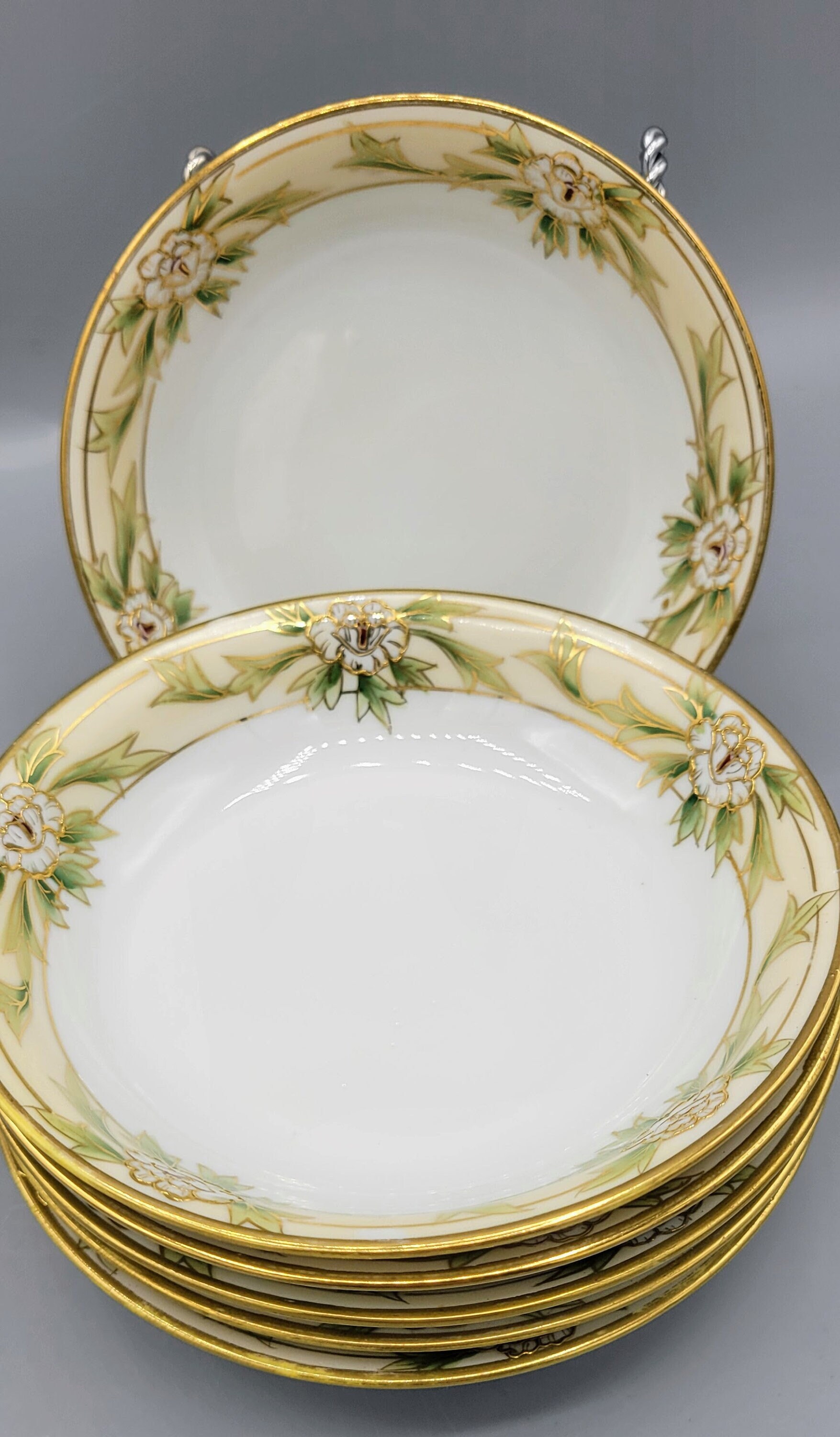 1912 Maruki Symbol Japanese Bowls ~ Hand Painted Set of 6 Nippon Spoke ...
