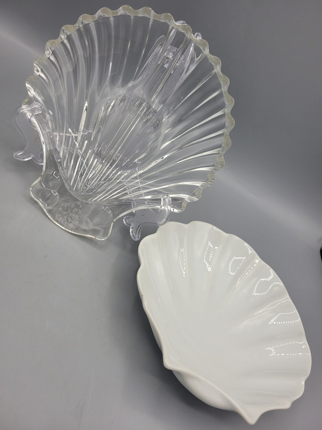 Vintage Shell Shaped Dishes ~ You Choose: Clear Crystal Divided Dish or ...