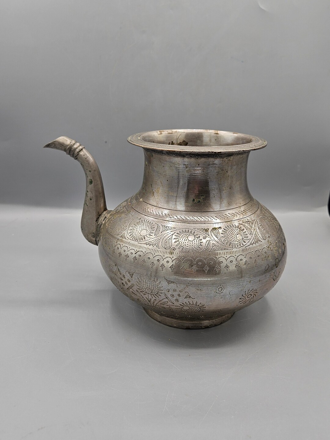 Antique Hindu Indian Brass Kamandal Ramjhara Pot W Spout ~ Hand Carved ...