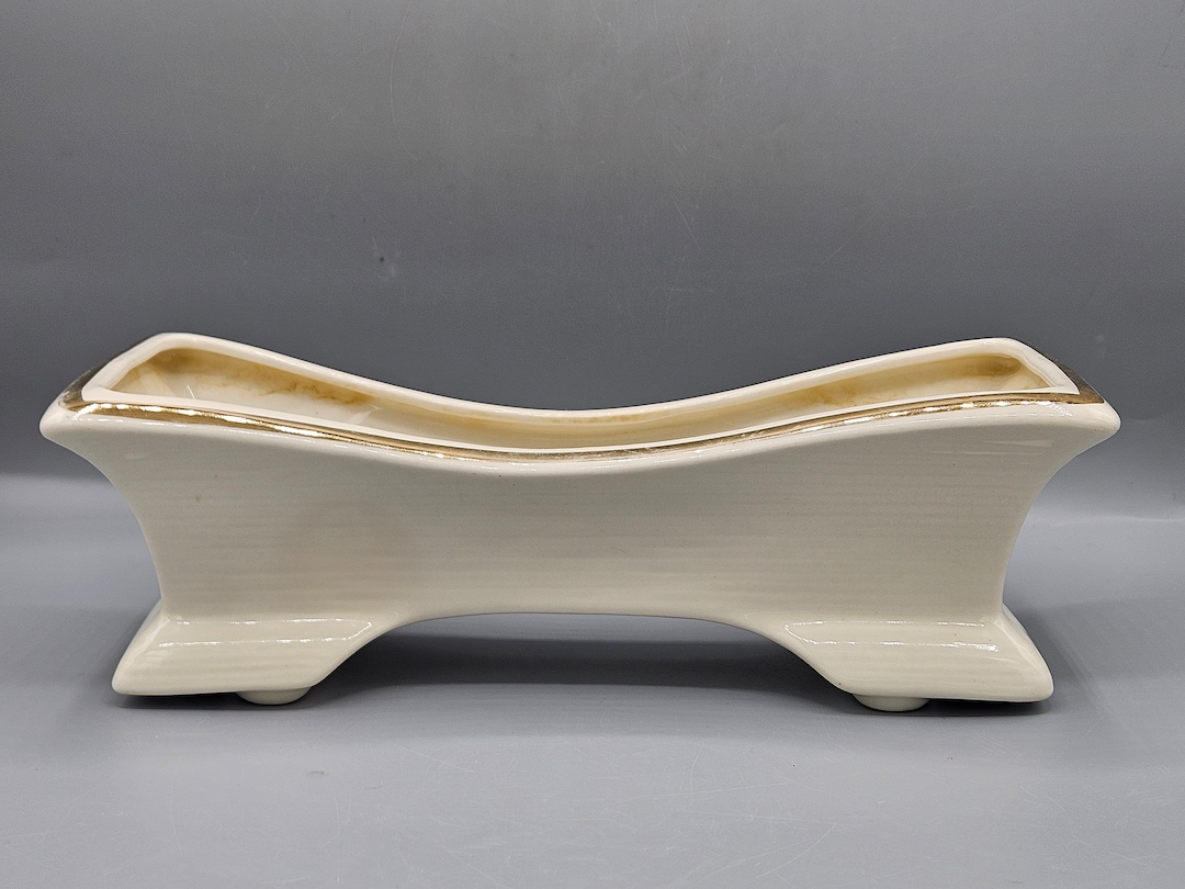 Vintage Stanfordware Mid Mod Hourglass Ceramic Planter, Ivory With Gold ...