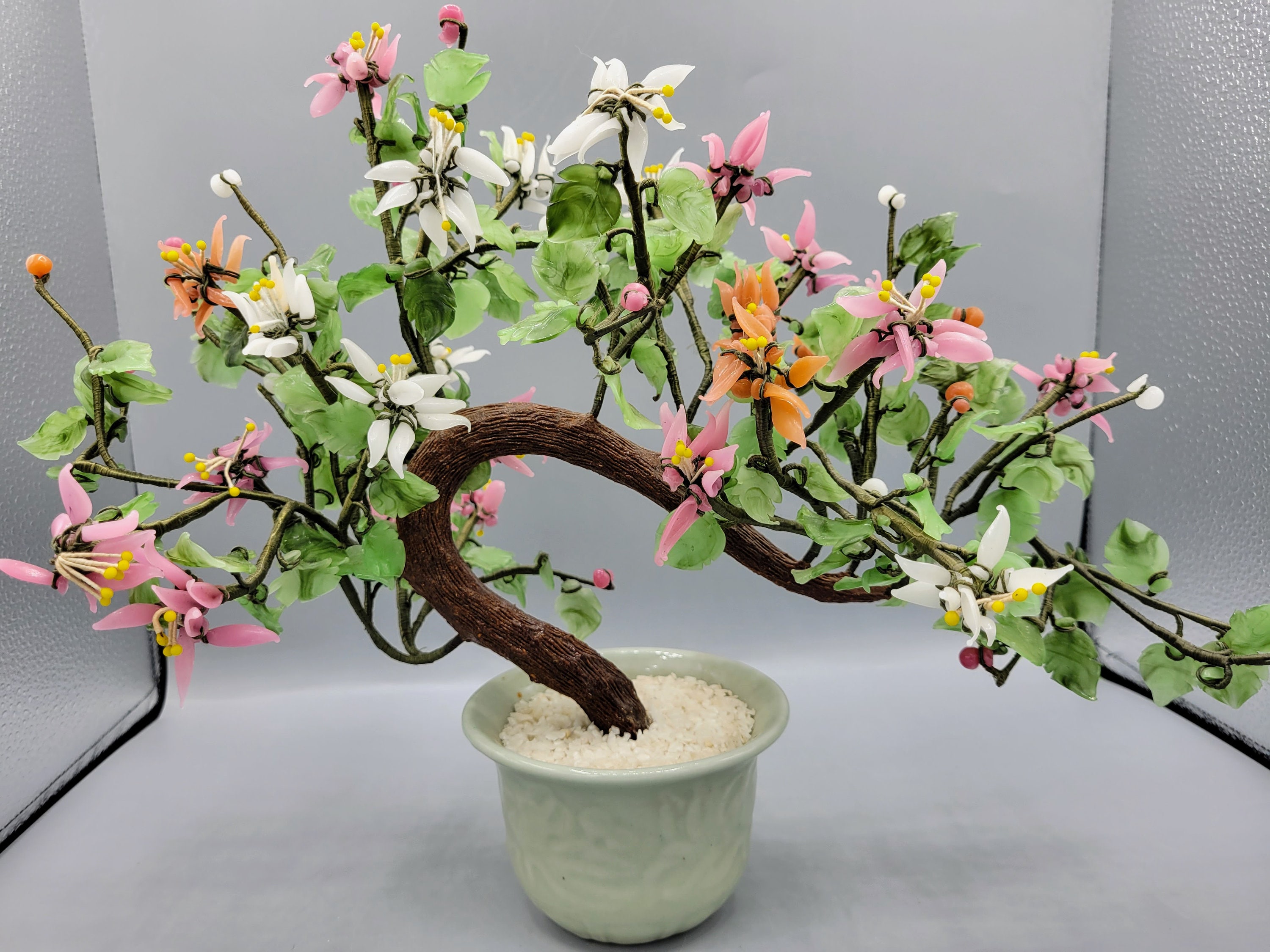 Vintage Jade Agate Glass Bonsai Tree ~ Midcentury Chinese, Asian Art ...