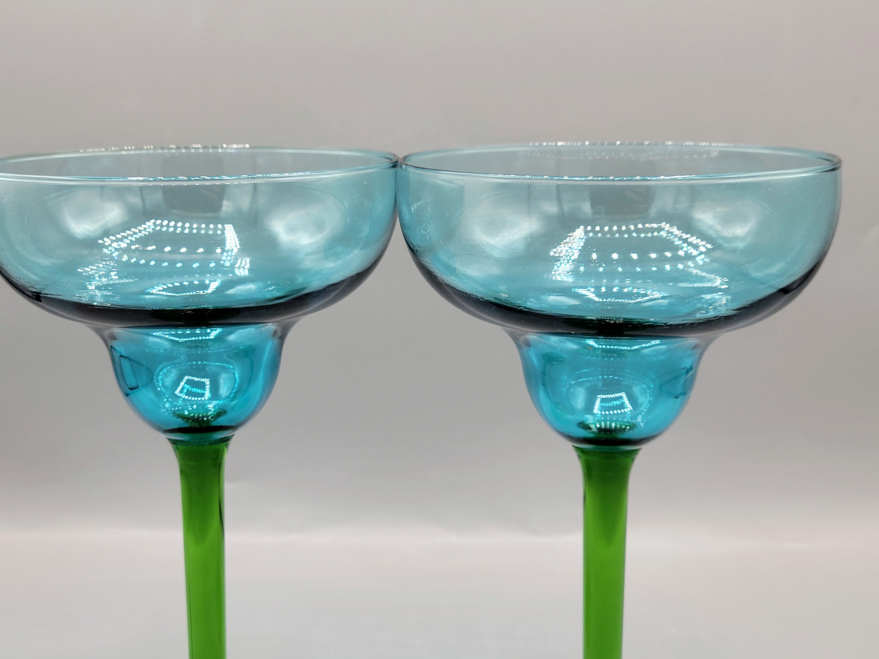 Pair of Lovely Vintage Margarita Glasses ~ Turquoise Bowl With Green ...