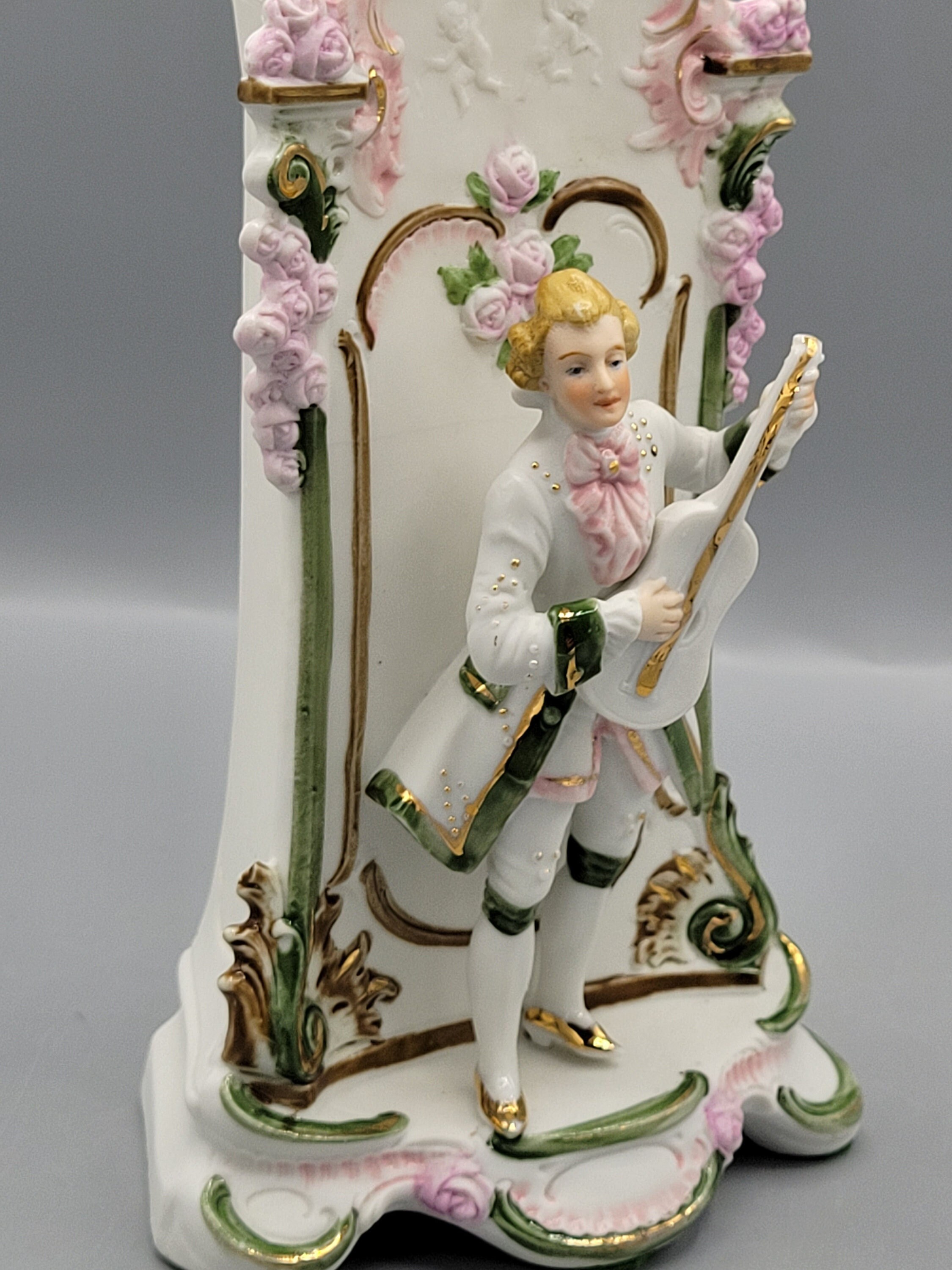 Antique German Bisque Vase ~ Male Suitor Playing Guitar ~ Scheibe ...
