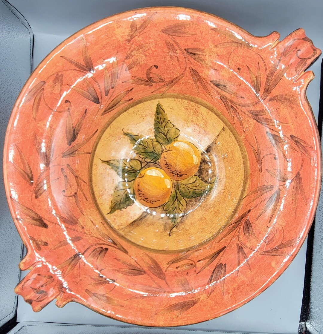 Large Tuscan Rust Orange Fruit Centerpiece Double Handled Pottery ...