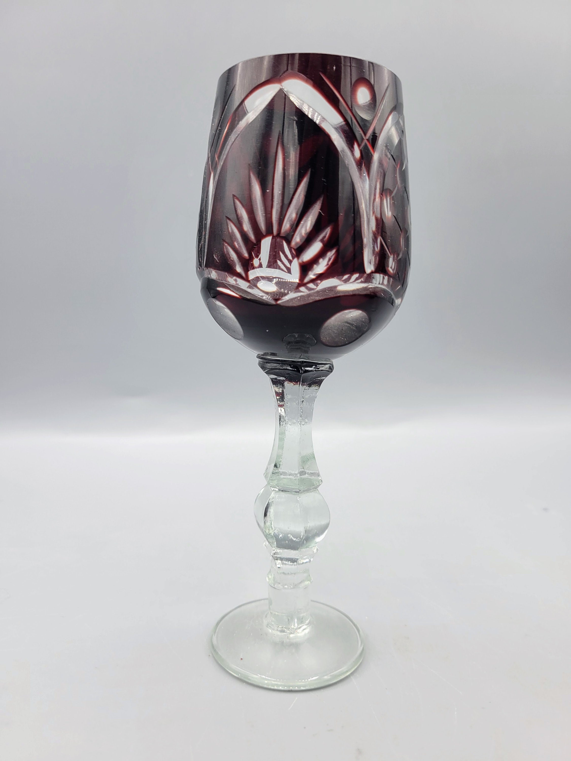 Bohemian Czech Glass Decanter & Wine Glass, Red to Purple Bohemian Czech Glass Decanter & Wine Glass, Red to Purple