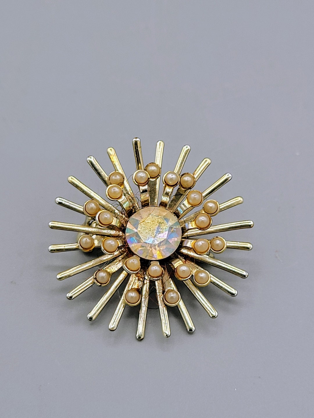 Midcentury Glamour Starburst Pin Costume Jewelry ~ Central Gemstone and ...