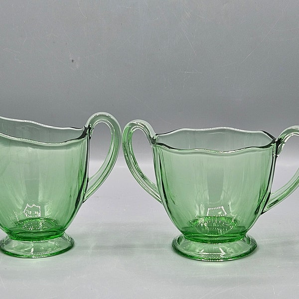 Antique Green Glass Sugar Bowl and Creamer - Etsy