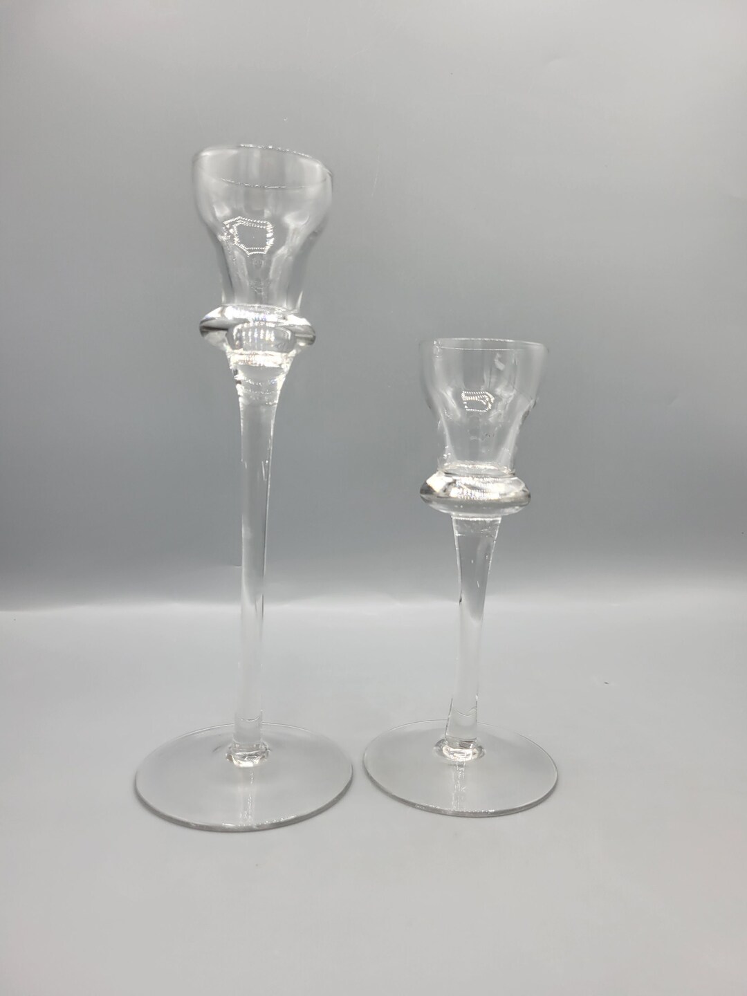 Vintage Pair of Clear Glass Long Stem Candlestick Holders ~ Elegant ...