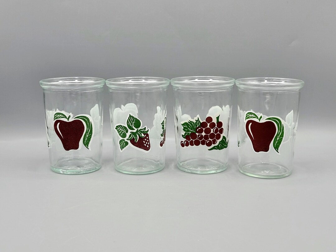 Vintage Set of 4 Fruit Motif Bama Ball Jelly Jar Juice Drinking Glasses ...