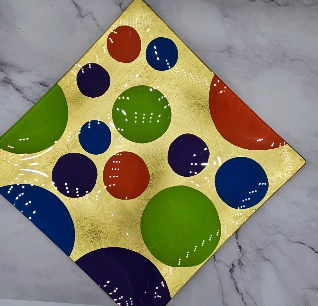 Colorful Polka Dot Glass Serving Platter With Gold Backing ~ Birthday ...