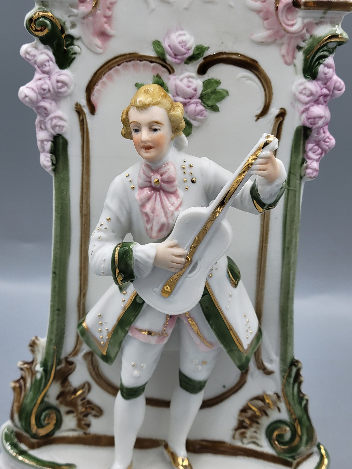 Antique German Bisque Vase ~ Male Suitor Playing Guitar ~ Scheibe ...