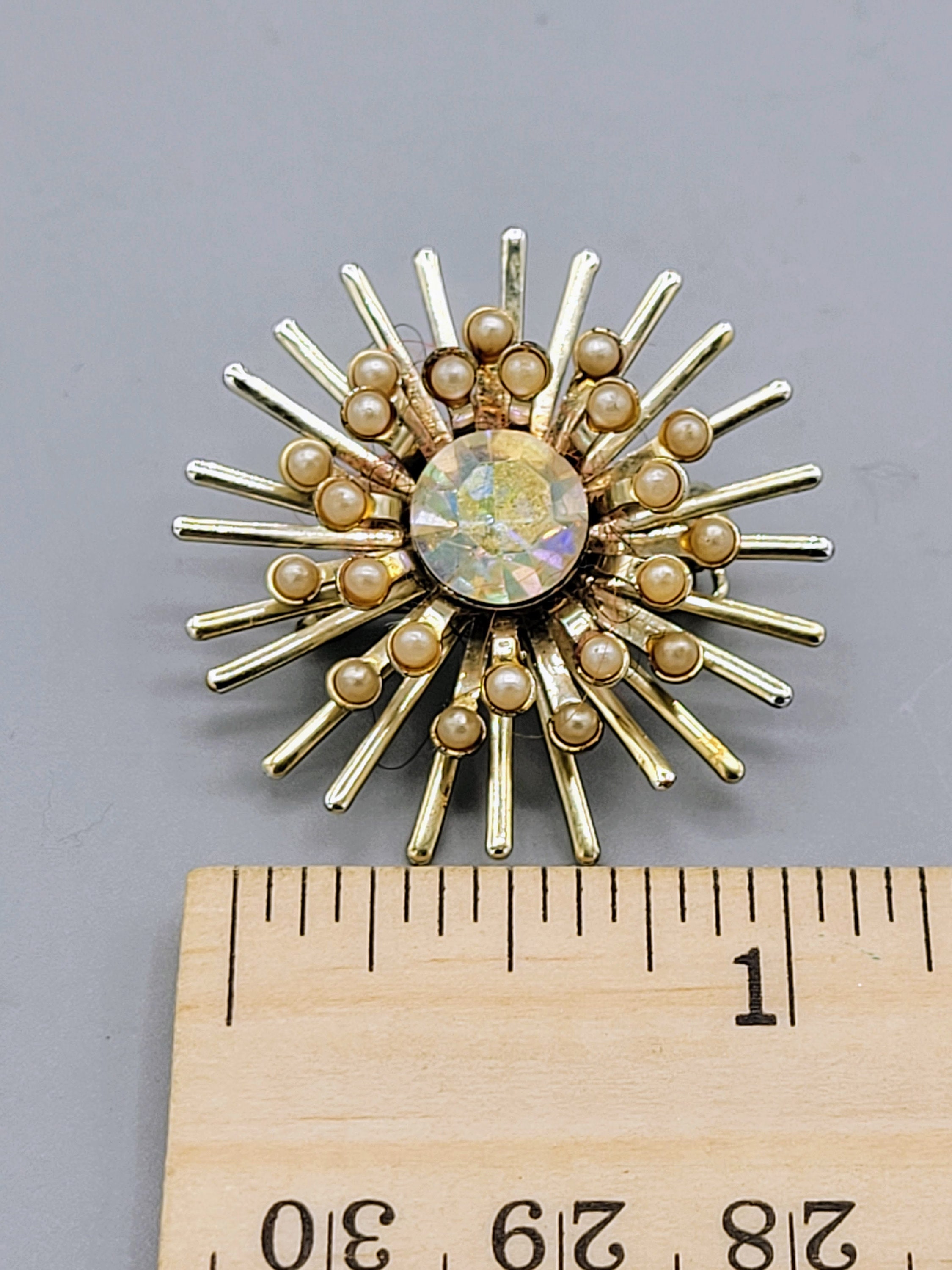 Midcentury Glamour Starburst Pin Costume Jewelry ~ Central Gemstone and ...