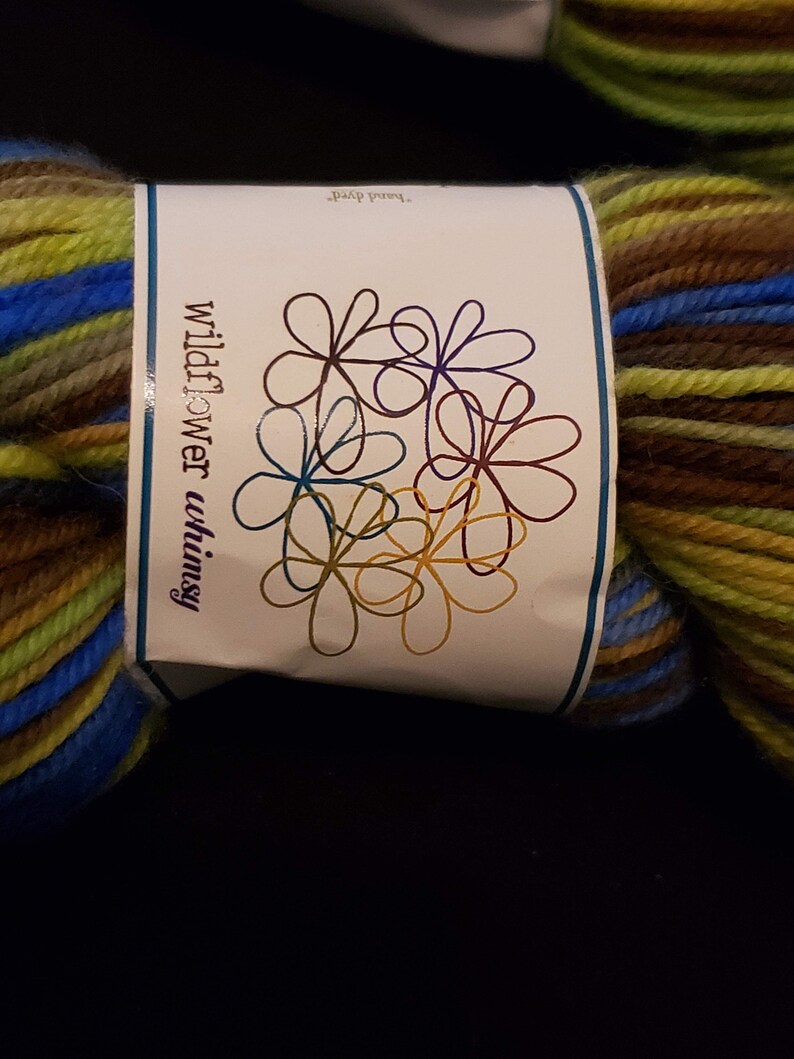 Retired Artisan Wildflower Whimsy ~ Hand Dyed Yarn ~ Mateo ~ Blue, Green Boyish Wool Yarn ...