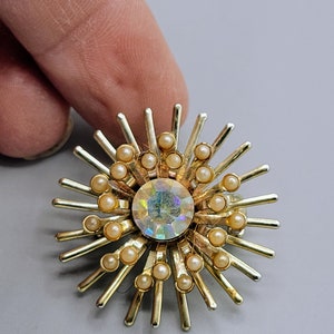 Midcentury Glamour Starburst Pin Costume Jewelry ~ Central Gemstone and ...