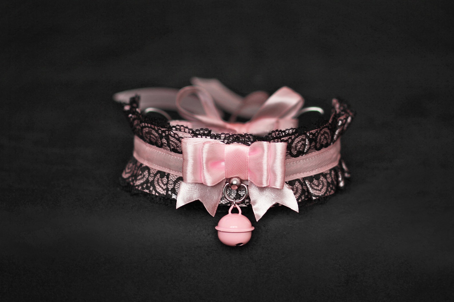 Pink DDLG Choker Bell Ddlg Kitten Play Collar Lace Choker BDSM Collar ...
