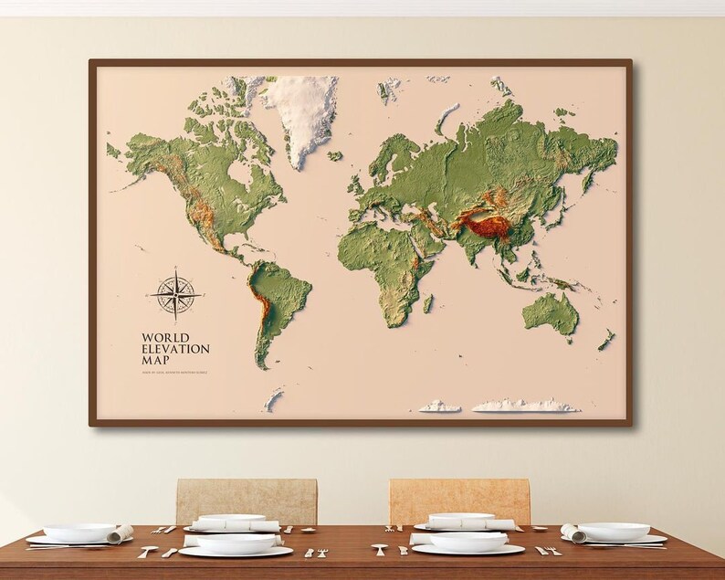 Elevation World Map - Etsy