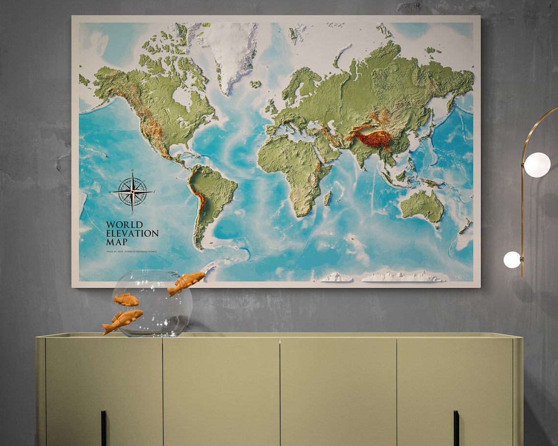 Elevation World Map - Etsy