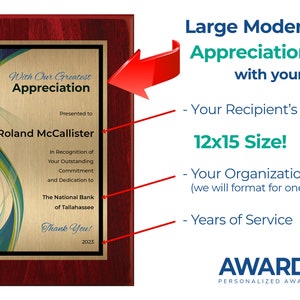 Customized Employee Recognition Plaque 12x15 Inches - Appreciation ...