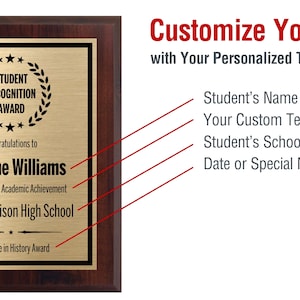 Student Recognition Award - Customized Academic Plaque for Students - Etsy