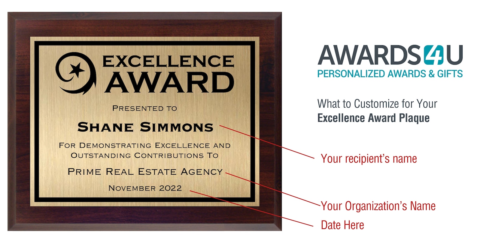 Customized Excellence Award Personalized Plaque 8x10 | Etsy