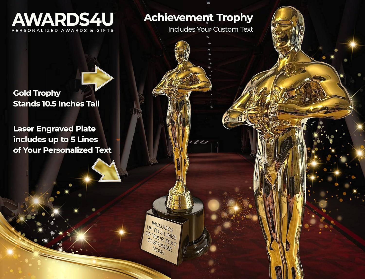 Custom Trophy 10.5 Inches Tall - Personalized Golden Statue Award With ...