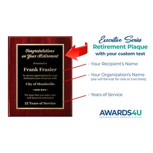 Personalized Retirement Plaque - Custom Award Gift for Retiree - Choose ...