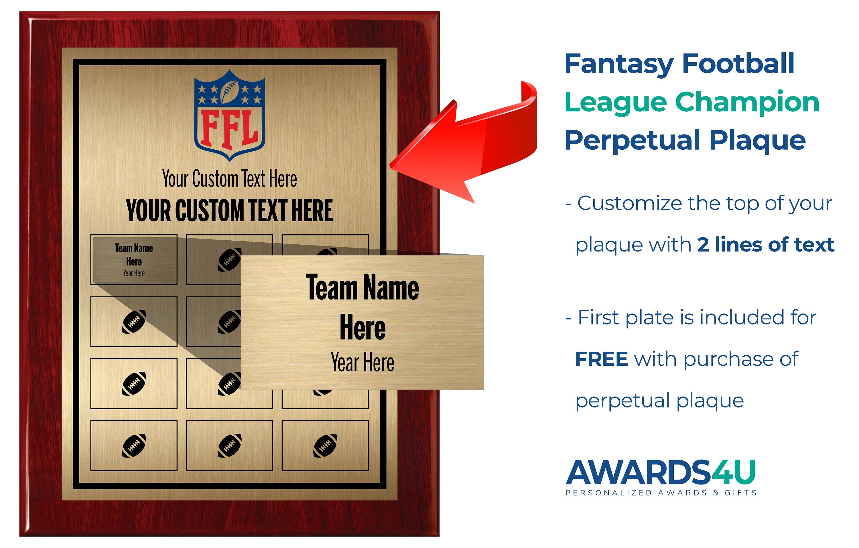 Fantasy Football Plaque With Customizable Plates Perpetual - Etsy
