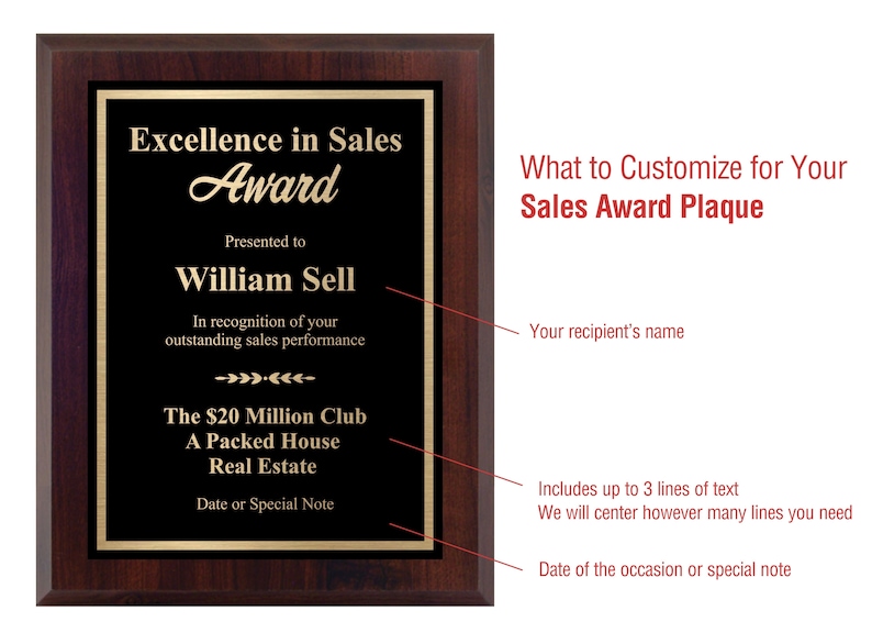Sales Award Custom Plaque for Excellence in Sales, Top Salesperson ...