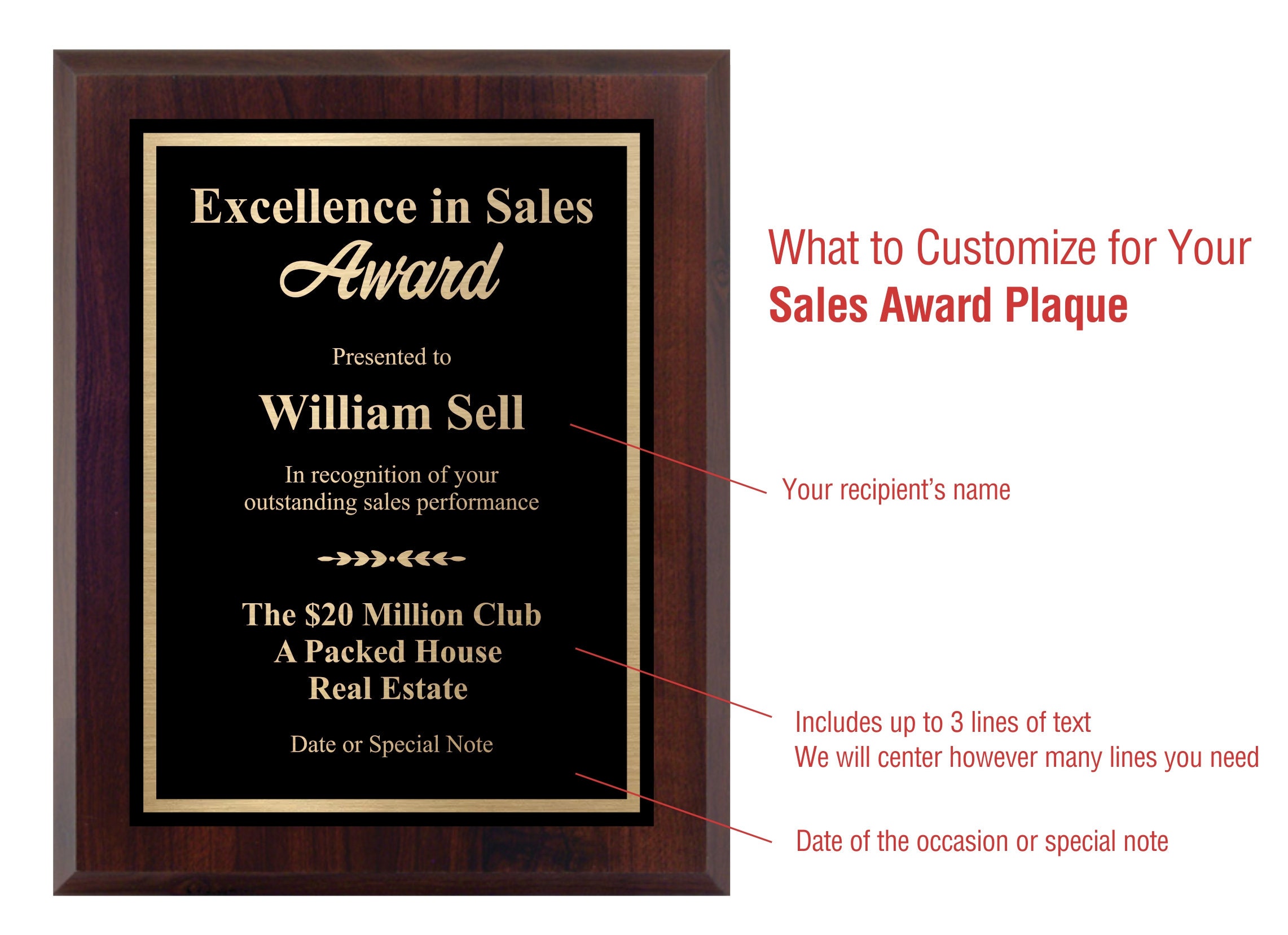 Sales Award Custom Plaque for Excellence in Sales, Top Salesperson ...