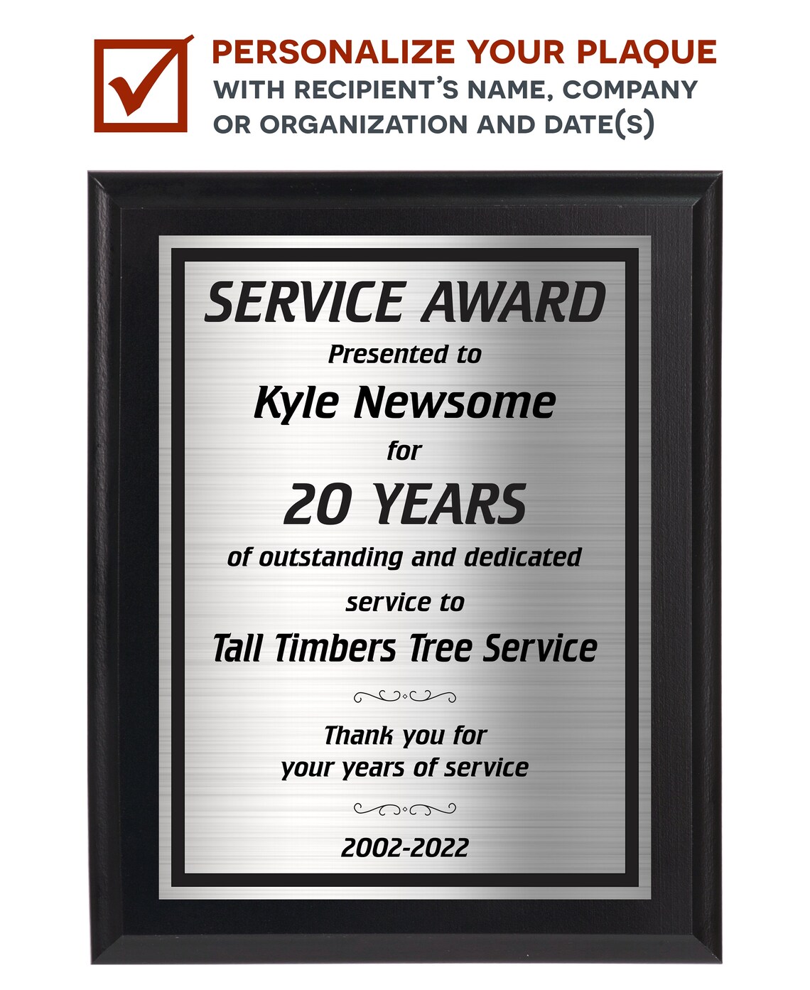 Years of Service Award 8x10 Plaque for Custom Employee Recognition - Etsy
