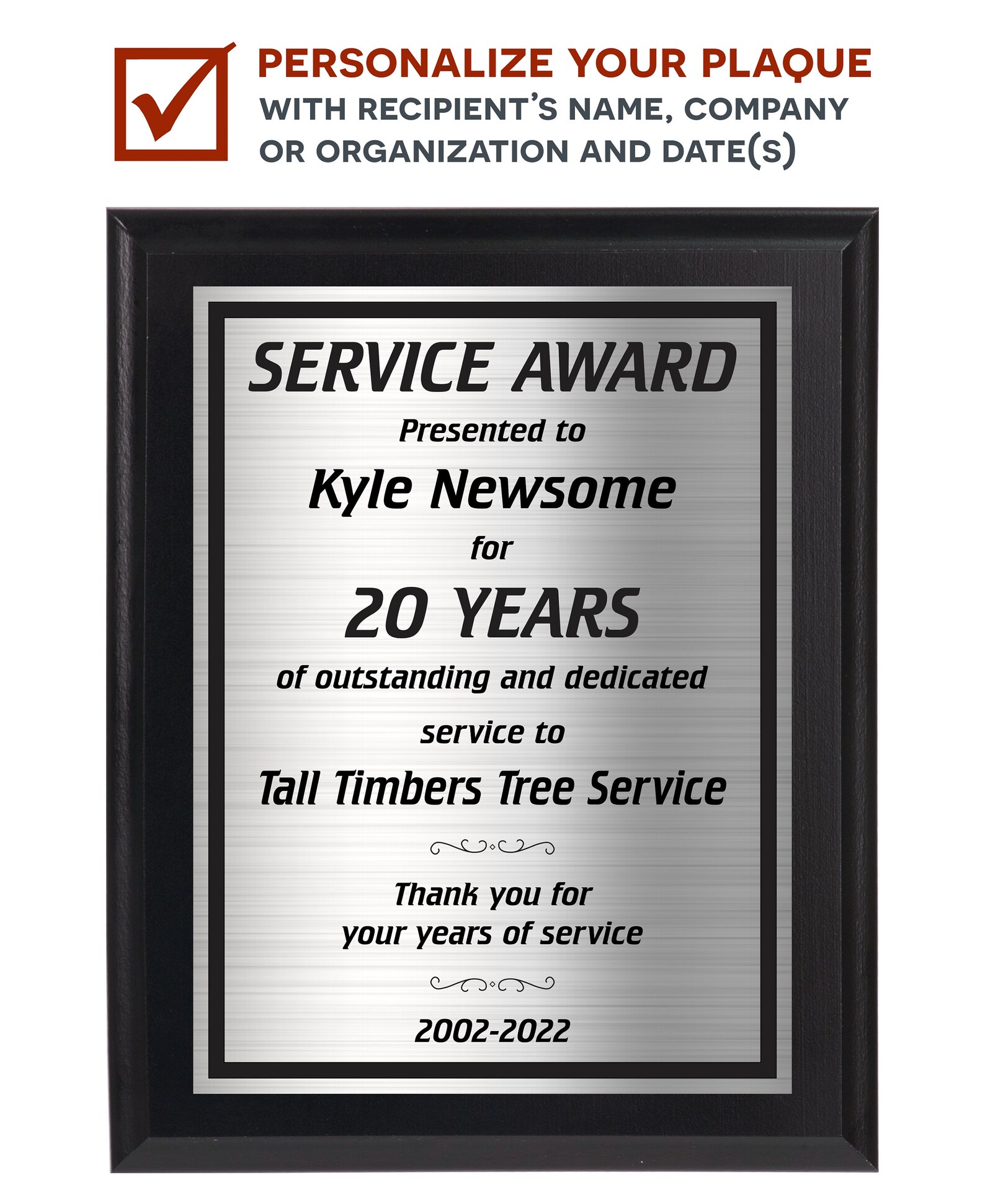 Years of Service Award 8x10 Plaque for Custom Employee Recognition - Etsy