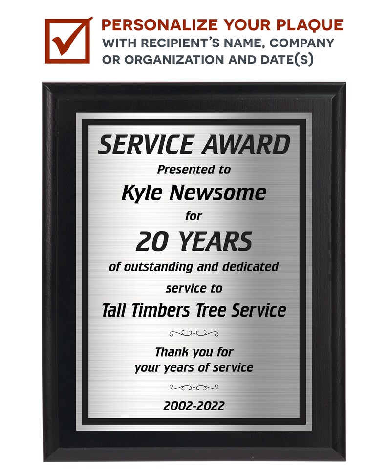 Years of Service Award 8x10 Plaque for Custom Employee | Etsy