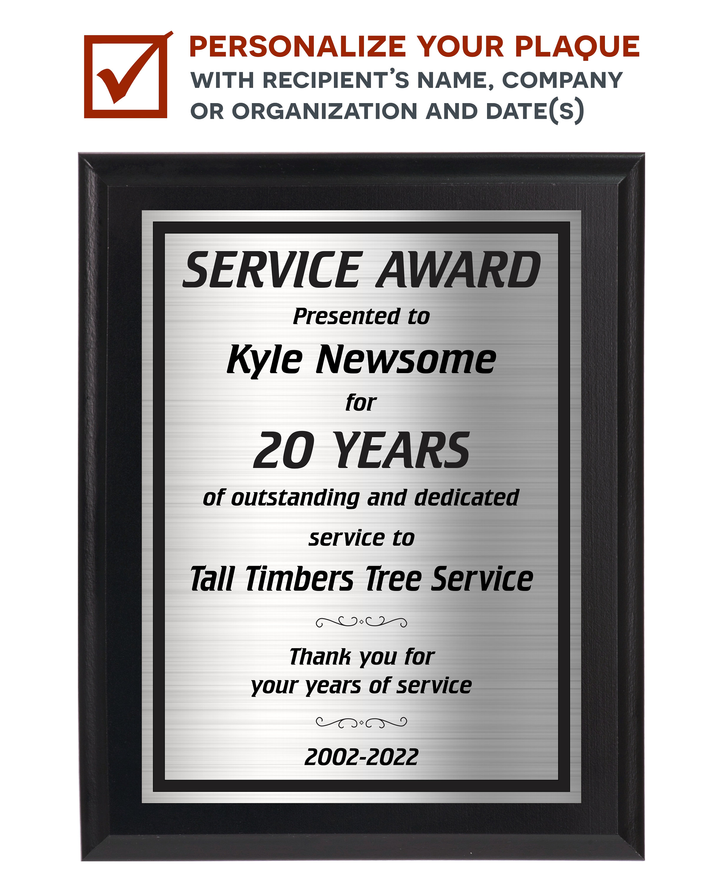 Years of Service Award 8x10 Plaque for Custom Employee Recognition - Etsy