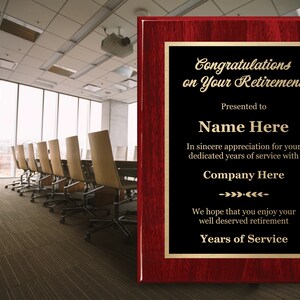 Personalized Retirement Plaque - Custom Award Gift for Retiree - Choose ...